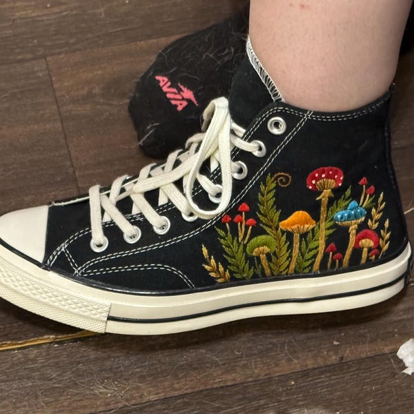 Green Hand Embroidered Fox Converse, Forest Themed Embroidered Shoes ...
