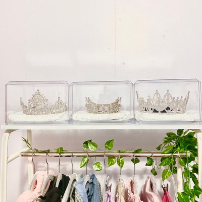 8x6x5 Round Crown Tiara Display Case With Velvet Cushion for Pageant or ...