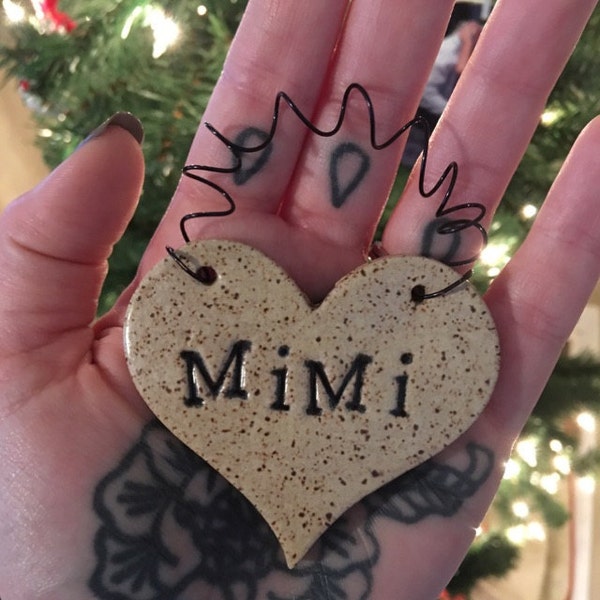 Mimi Ornament, Name Tag, Ceramic Clay, Heart Shaped, Personalized ...