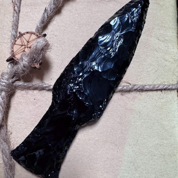 Unique Obsidian Lava Blade With White Thread Knife,black Obsidian ...