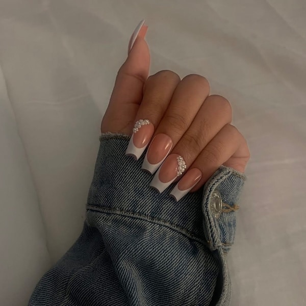 White/pink French Tips W/ 3D Texture - Etsy