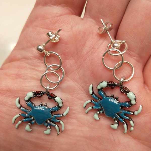 2 Blue Crab Charms Silver Blue Enamel Crab Pendants Crab Lover's ...