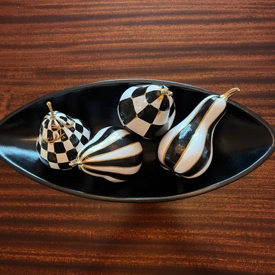 Black White Pumpkins Fall Pumpkin Table Centerpiece Checkered Fall ...