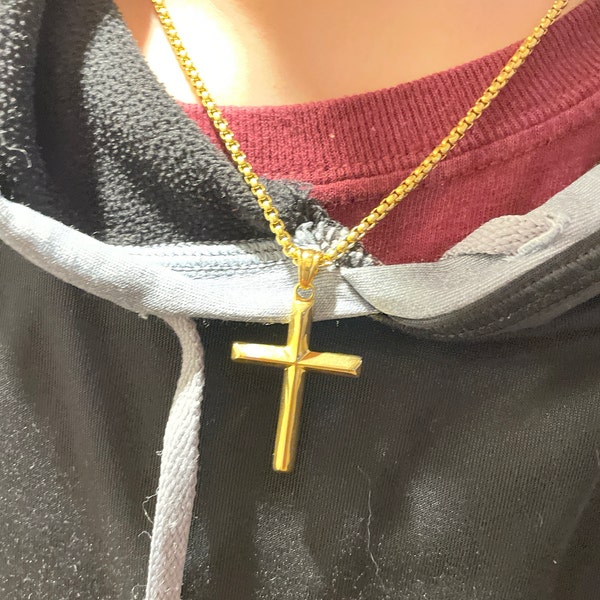 Gold Cross Pendant Small Necklace Flat Cross Chocker for Women Boys ...