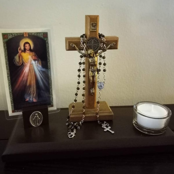 Catholic Wooden Tabletop Altar: Portable Home Sanctuary With Rosary and ...
