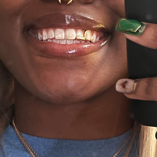 Custom Open Face Canines With Gap Bar 8k, 10k, 14k or Silver Yellow ...