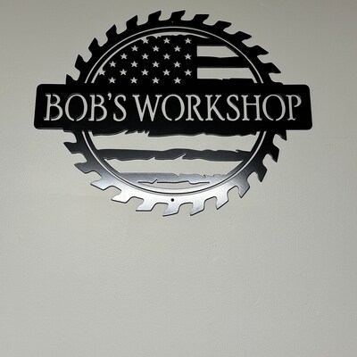 Custom American Flag Workshop Sign Metal Shop Sign Free Shipping Dad ...