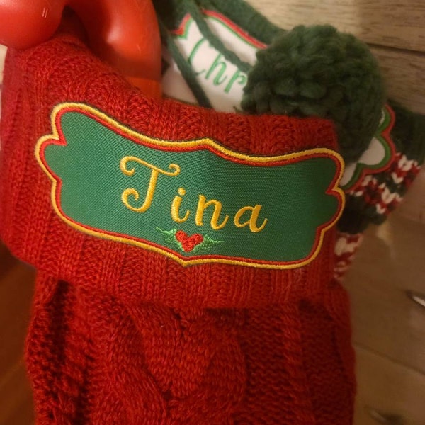 Christmas Stocking NAME PATCH - 5" X 2" Custom Personalized Iron on or ...