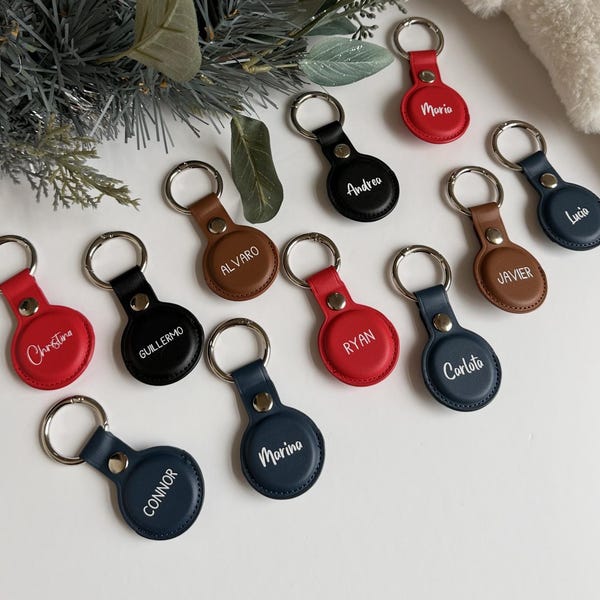 Personalized AirTag Holder, Custom AirTag Keychain, Vegan Leather ...