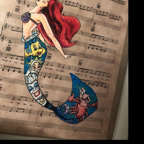 Disney Little Mermaid, Ariel Sheet Music Art Print, the Little Mermaid ...