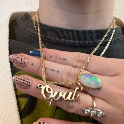 Solid Gold, Heart Name Necklace, Nameplate, Diamond Cut, 14K Solid Gold ...