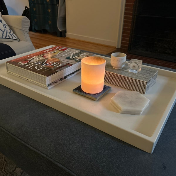 Off White Shallow Tray: Coffee Table Ottoman Decor - Bone - Etsy