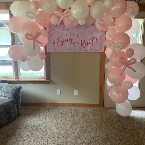 Pink Bow Balloon Garland Kit Pink and White Bows Balloon Arch Tying the ...
