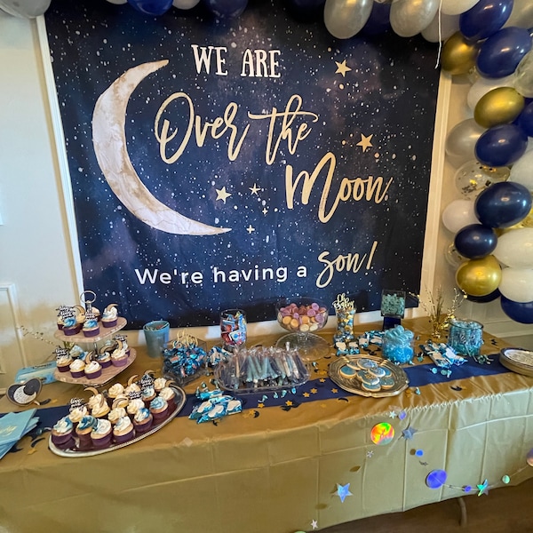 Over the Moon Baby Shower Decorations, Over the Moon Backdrop, Moon and ...