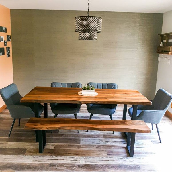 Live Edge Dining Table / Walnut Solid Wood Table / Farmhouse Wooden ...