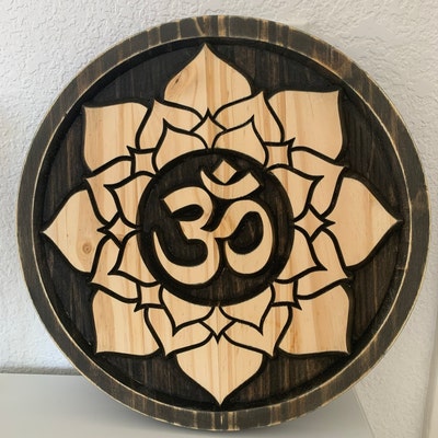 Om, Wood Carved Om, Om Carving, Wood Om, Meditation Decor, Healing Art ...