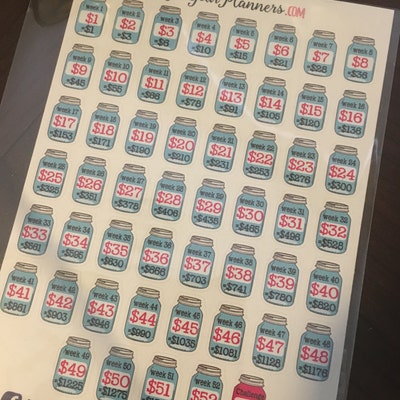 52 Week Savings Challenge Planner Stickers Savings Stickers Mason Jar ...