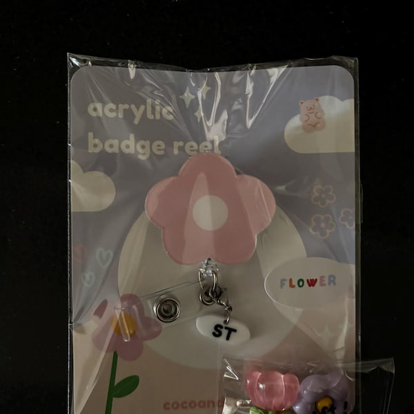 PRETTY PINK Flower Badge Reel With Custom Charms, Acrylic Badge Reel ...