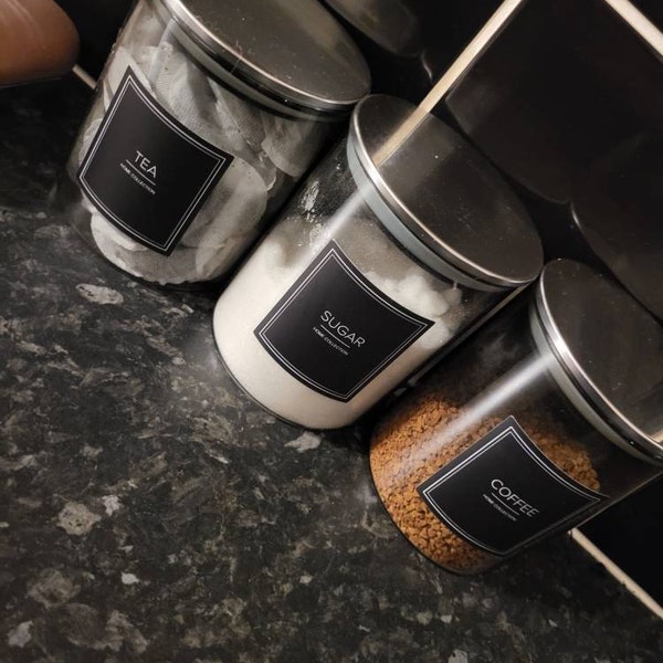 Tea Coffee Sugar Labels Bundle, Waterproof & Oil Resistant Kitchen Jar ...