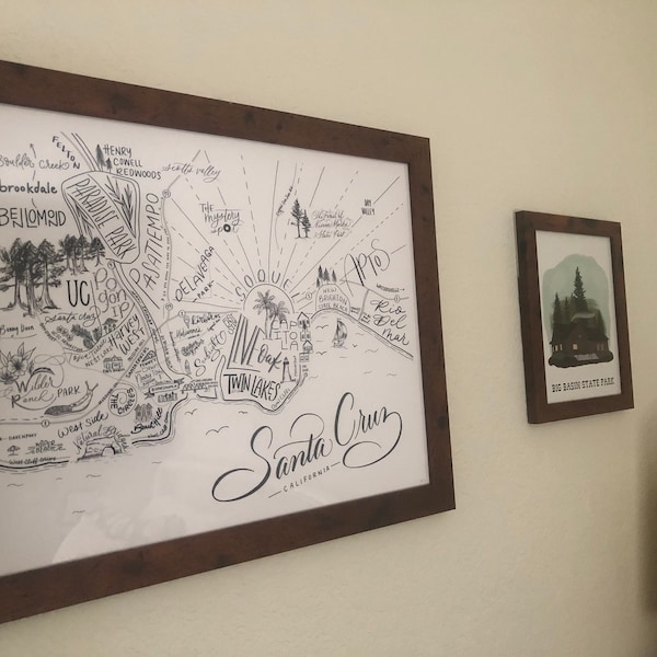 Santa Cruz, CA Neighborhood Map Print - Handlettered - Map of Santa ...
