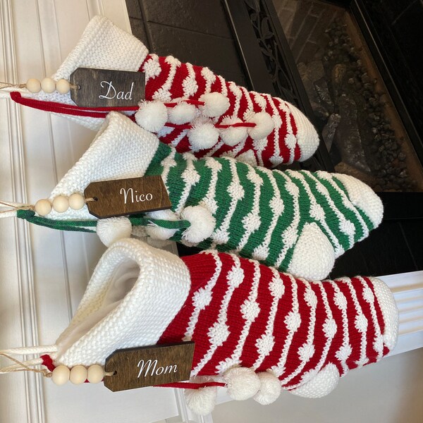 Beaded Wooden Name Tag - Personalized Christmas Stocking Tags - Wooden ...