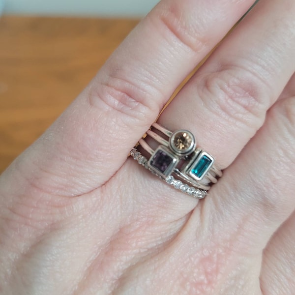 Birthstone Stacking Rings for Mom • Silver Gemstone Rings • Stack ...