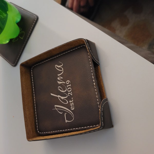 Personalized Leather Coasters Set of 6 W/holder, Custom Coaster Set ...