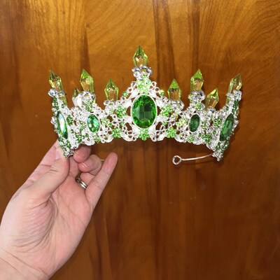 Light Green Crystal Crown, Light Lime Green Crystal Tiara, Pageant ...