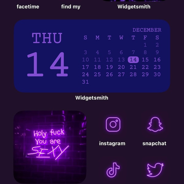 Purple Neon iPad Desktop Icons, Neon Aesthetic iPad App Icons, Neon ...