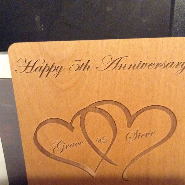 Anniversary Card - 5 Year Anniversary Wood Card - Personalized ...