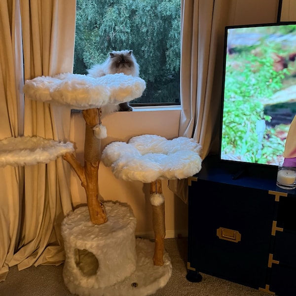Wooden Cat Tree Tower, Wood Floral Cat Trees, Modern Cat Tree, Cat ...