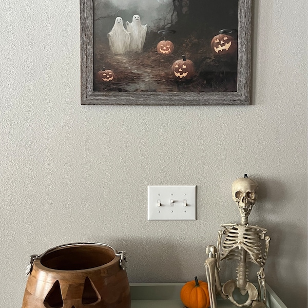 PRINTABLE Halloween Ghost Print, Cute Ghosts in Haunted Forest Wall Art ...