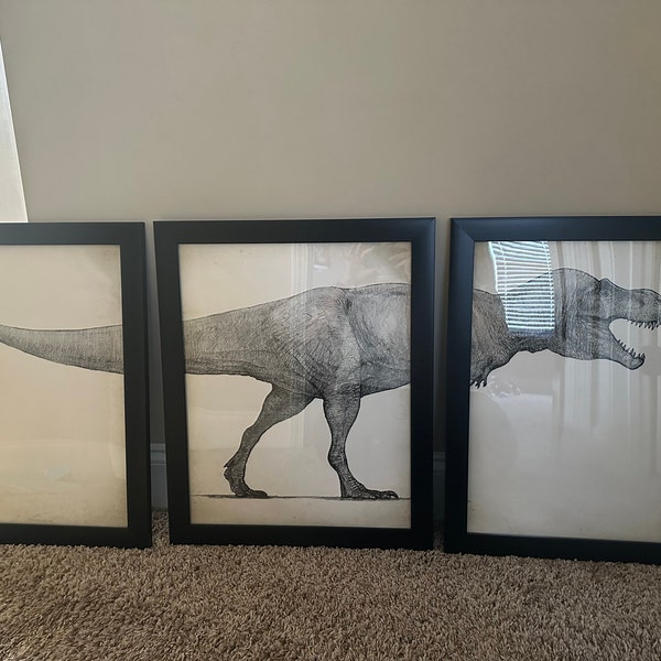 Vintage Dinosaur Nursery Decor Set. Tyrannosaurus Rex Art Prints ...