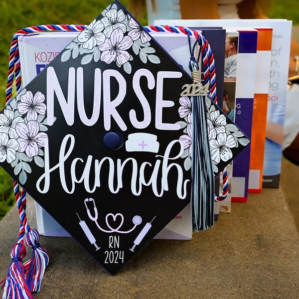 Custom "cherry Blossom Bsn" Graduation Cap Topper, Nursing Graduation ...