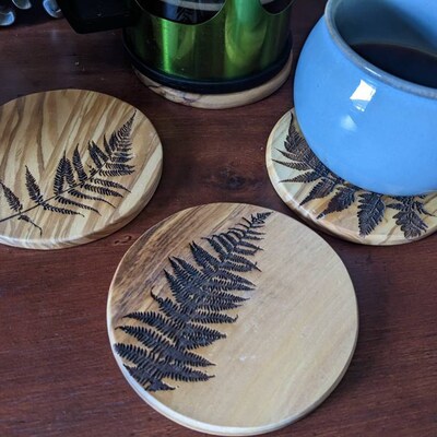 Fern Coaster Set, Set of 4, Wooden Coasters, Olive Wood, Wood Grain ...