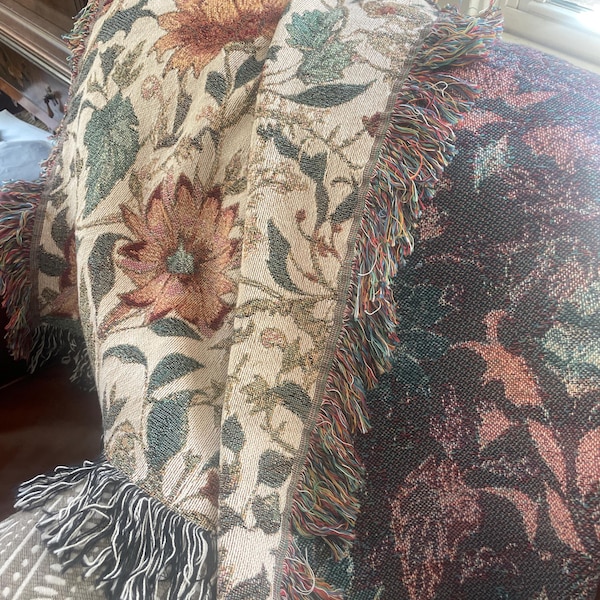 Cottagecore Earthy Tones Woven Throw Blanket Rustic Tapestry Rug Groovy ...