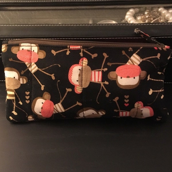 Handcrafted Monkeys Zipper Pencil Case/ Travel Bag/ Pouch/ Gadget Bag ...