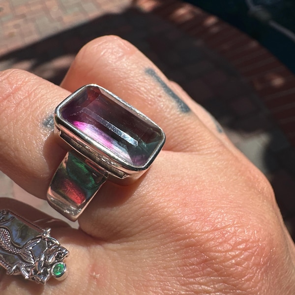 Sterling Silver White Fire Opal Inlay Ring Hawaiian White Opal Gemstone ...