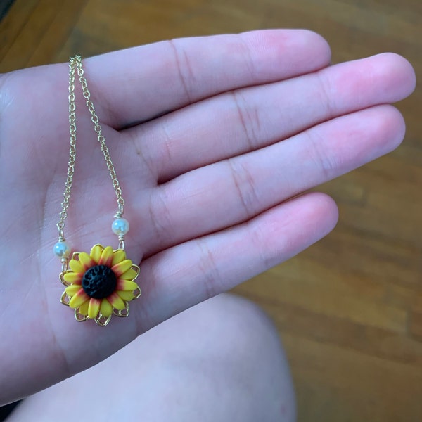 ORIGINAL Red Yellow Sunflower Pendant Necklace. Red Yellow Sunflower ...