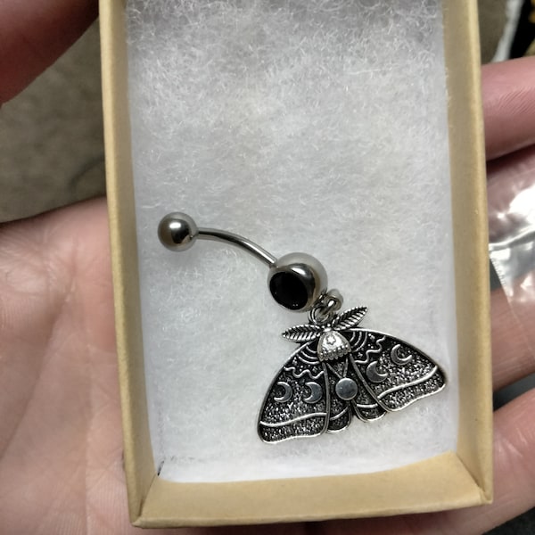 Moth Belly Ring You Choose Barbell Color, Moon Phase Luna Moth, 14g ...