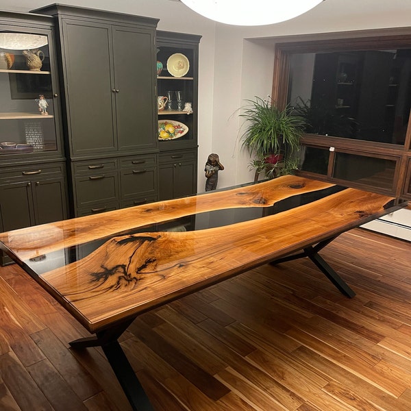 River L Shape Table, Epoxy Resin Desk, Epoxy Gaming Table, Custom 66” X ...