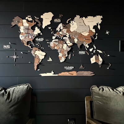 New Home Gift, Wood Wall World Map, Room Decor Aesthetic, Traveler Gift ...