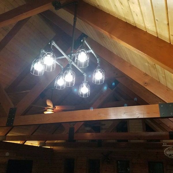 Industrial Lighting Chandelier, Iron Pipe Ceiling Light, Large 7-bulb ...