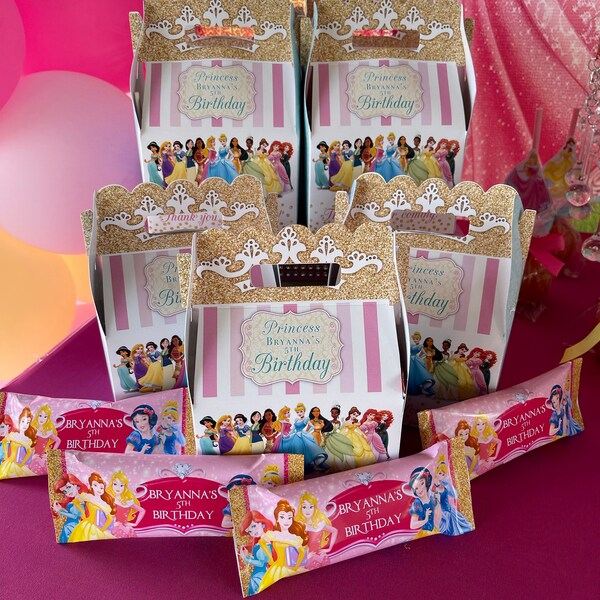 Disney Princess Birthday Personalized Qty 8 Gable Favor Goody Boxes - Etsy