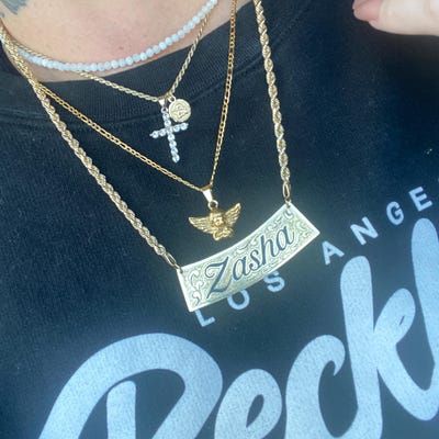 Pink Angel Cherub Pendant Pearl Necklace, 4mm Glass Bead, Gold Tone ...