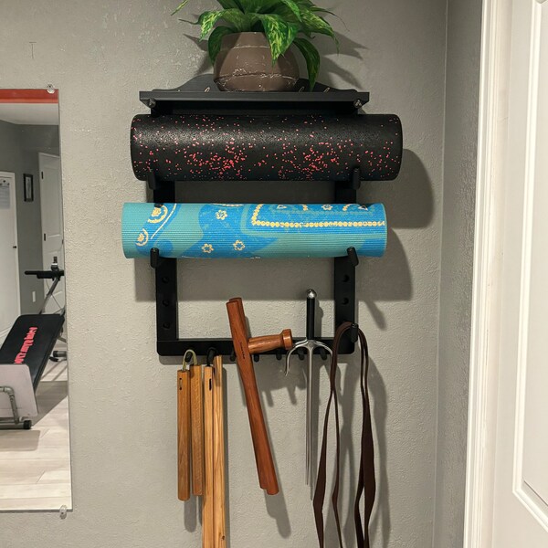 Fully Adjustable Yoga Mat Holder Shelf Home Gym Wall Organizer; Home ...