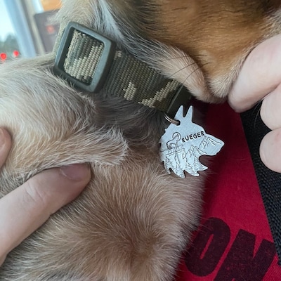 Custom Wolf Head Dog Tag, Hand Stamped Pet ID, Personalized Dog Tag for ...