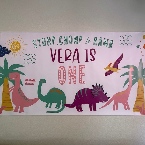 Dinosaur Birthday Banner Girl, Dinosaur Birthday Party, Dino Backdrop ...