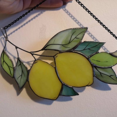 Lemon Branch Stained Glass Suncatcher Window Hangings Lemon Tree Leaf ...