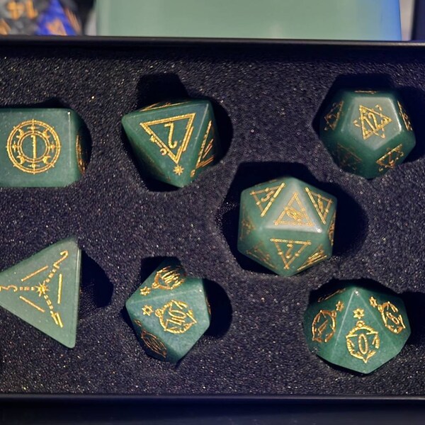 Green Jade DND Dice Set, Aventurine Sharp Edge D&D Dice Set, Dungeons ...